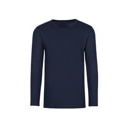 Longsleeve TRIGEMA "TRIGEMA Langarmshirt", M&auml;dchen, Gr. 140, blau (navy), Feinstrick, 95% Baumwolle, 5% Elastan, Basic, lang, Rundhals, Shirts