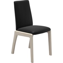 Polsterstuhl stressless "Laurel", schwarz (schwarz batick, eiche gekalkt), B:57cm H:92cm T:59cm, Leder BATICK: BATICK ist ein leicht korrigiertes, durchgef&auml;rbtes und genarbtes M&ouml;belleder, bei dem die meisten Unebenheiten und Spuren in der Regel entfernt wurden., St&uuml;hle, Polsterstuhl, Low Back, Gr&ouml;&szlig;e M, mit abgerundeten Beinen in Eiche gekalkt