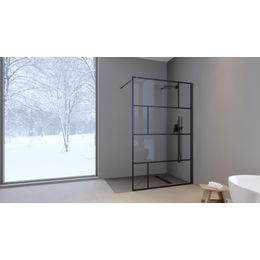 Walk-in-Dusche MARWELL "Bricks", schwarz (matt, schwarz), B:120cm H:195cm, Duschw&auml;nde, ohne Haltestange, 90x195 cm