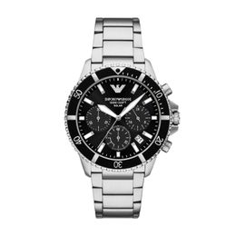 Chronograph Emporio Armani "WORLD EXPLORER", edelstahlfarben, schwarz, Armbanduhren, Herren, Chronograph, Armbanduhr, Solar, Herrenuhr, Edelstahlarmband, analog, Tag
