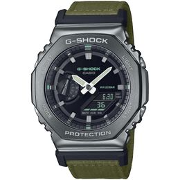 Chronograph Casio G-SHOCK, gr&uuml;n (khaki, silberfarben), Armbanduhren, Damen, Chronograph, Quarzuhr,Armbanduhr,Herrenuhr,digital, bis 20bar wasserd.Textilarmband