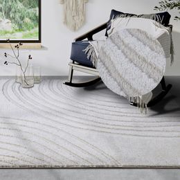 Designteppich ELLE DECORATION "Pigment", wei&szlig; (cremewei&szlig;), B:160cm H:18mm L:235cm, Polyester, Teppiche, Hochflor, Shaggy, L&auml;ufer, weich, Langflor, modern, Hoch Tief Effekt