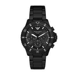 Chronograph Emporio Armani "WORLD EXPLORER", schwarz, schwarz, Armbanduhren, Damen, Chronograph, Armbanduhr, Solar, Herrenuhr, Edelstahlarmband, analog, Tag