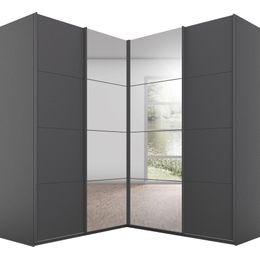 Schwebet&uuml;renschrank Rauch "Schrank Garderobe Eckkleiderschrank QUADRA Front in Dekor/Hochglanz", grau (graumetallic), B:181cm H:210cm T:187cm, Holzwerkstoff, Schr&auml;nke, Schwebet&uuml;renschrank, extra gro&szlig;er Eckschrank inkl. Schubladeneinsatz MADE IN GERMANY