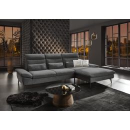Ecksofa Hukla "HU-HP22156 L-Form", schwarz (cyber anthrazit), B:309cm H:103cm T:193cm, 100% recyceltes Polyester, Sofas, Ecksofa, inkl. Kopfpolsterverstellung, optional mit Sitztiefenverstellung