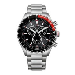 Chronograph Citizen "Eco-Drive Sports Chrono", silberfarben, schwarz, Armbanduhren, Herren, Chronograph, Armbanduhr, Solar, Herrenuhr, Edelstahlarmband, analog, Big Date