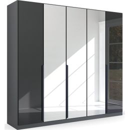 Dreht&uuml;renschrank Rauch "Kleiderschrank Schrank Garderobe Ankleide MODERN BY QUADRA SPIN", grau (graumetallic, glas basalt), B:226cm H:210cm T:54cm, Holzwerkstoff, Schr&auml;nke, Dreht&uuml;renschrank, mit Spiegel und hochwertiger Glasfront, Stangengriff MADE IN GERMANY