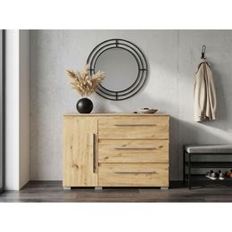 Kombikommode Home Affaire "Bali", beige (artisan, oak, nachbildung), B:127cm H:92cm T:50cm, Holzwerkstoff, Kunststoff, Sideboards, Kombikommode, mit Melamin-Oberfl&auml;che