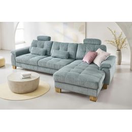 Ecksofa DIE PLANBAR "PP-LA19101 L-Form, Breite 316 cm", aqua, B:316cm H:86cm T:177cm, 88% Polyester;12% Polyamid, Sofas, Ecksofa, wahlweise mit Bettfunktion und verstellbaren Kopfst&uuml;tzen, in Cord