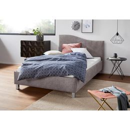 Polsterbett, grau, B:132cm H:100cm L:210cm, Bezug Bett: Velours mit grober Lederoptik (100% Polyester);Bonnellfederkernmatratze: 51% Polypropylen, 39% Polyester, 10% Baumwolle;Kaltschaummatratze: 100% Polyester, Bezug abnehm- und waschbar bis 60C, Westfalia Schlafkomfort, Betten, Polsterbett