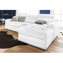 Ecksofa exxpo - SOFA FASHION "Lotos, bequem und funktionell, Federkern, Breite 242cm, L-Form", wei&szlig; (altwei&szlig;), B:242cm H:92cm T:98cm, NaturLEDER (echtes Rindsleder) in Sitz und R&uuml;cken. Korpus in passendem Kunstleder SOFTLUX bezogen;Luxus-Kunstleder, Sofas, Ecksofa, mit Kopf- bzw. R&uuml;ckenverstellung, wahlweise mit Bettfunktion