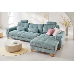 Ecksofa DIE PLANBAR "PP-LA19101 L-Form, Breite 316 cm", aqua, B:316cm H:86cm T:177cm, 88% Polyester;12% Polyamid, Sofas, Ecksofa, wahlweise mit Bettfunktion und verstellbaren Kopfst&uuml;tzen, in Cord