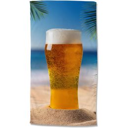 Strandtuch Good Morning "Beer", multi, B:100cm L:180cm, Velours, Mikrofaser, Handt&uuml;cher, Mikrofaser, Velours, Strandtuch, saugf&auml;hig, 100x180, bier, Bierchen