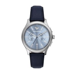 Chronograph Emporio Armani, blau, silberfarben, Armbanduhren, Damen, Chronograph, Quarzuhr, Armbanduhr, Herrenuhr, Lederarmband, analog, Tag