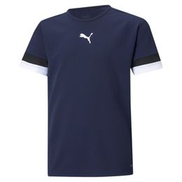 Fu&szlig;balltrikot Puma "TEAMRISE JERSEY JR", M&auml;dchen, Gr. 164, blau (peacoat, Puma schwarz, Puma wei&szlig;), Netz, Obermaterial: 100% Polyester, unifarben, slim fit normal, Rundhals, Trikots Fu&szlig;balltrikot, Fu&szlig;ball, Kurzarm, mit Rundhalsausschnitt, mit DryCELL Technologie