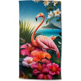 Strandtuch Good Morning "Jerry", rosa, B:100cm L:180cm, Velours, Mikrofaser, Handt&uuml;cher, Mikrofaser, Velours, Strandtuch, saugf&auml;hig, leicht, 100x180, tropisch