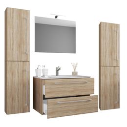 Waschtisch Vcm "5-tlg. Waschplatz Waschtisch Badinos Schublade SP", braun (sonoma, eiche), B:130cm T:46cm, Waschtische, Waschtisch