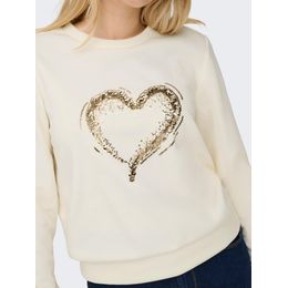 Only Damen Sweatshirt "ONLMARCY L/S O-NECK BOX UB CC SWT", wei&szlig;, Gr. S, bedruckt, Sweatware, Obermaterial: 94% Polyester, 6% Elasthan, Sweatshirts