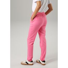 Aniston CASUAL Damen Jerseyhose, pink, Gr. 40, unifarben, Jersey, Obermaterial: 63% Polyester, 32% Viskose, 5% Elasthan, Hosen, mit Biesen verziert