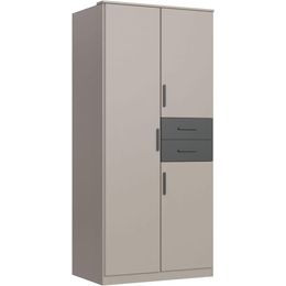 Dreht&uuml;renschrank wimex "Bahamas, Kleiderschrank in den Breiten 90cm oder 135cm erh&auml;ltlich", saharagrau, abgesetzt grafit, B:90cm H:198cm T:58cm, Holzwerkstoff, Schr&auml;nke, Dreht&uuml;renschrank, mit zwei farblich abgesetzten Schubladen