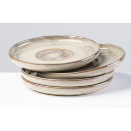 Untertasse GIPFELST&Uuml;CK "Teller Set, Nebelwald", beige, B:14,5cm &Oslash;:14,5cm, Steinzeug, Speiseteller, Scandi-Style, gl&auml;nzende Reaktivglasur, jedes St&uuml;ck ein Unikat