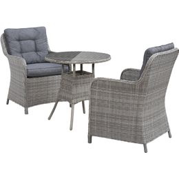 Garten-Essgruppe Konifera "Menorca", grau (hellgrau, grau), Farbe Auflagen: grau, Aluminium, Polyrattan, Sitzm&ouml;bel-Sets, Polyrattan, Aluminium, Tischplatte aus 5mm starkem Sicherheitsglas