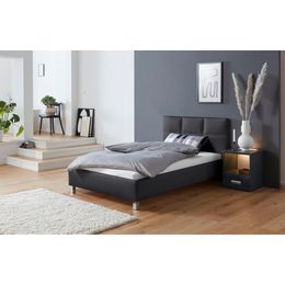 Polsterbett, schwarz, B:130cm H:98cm L:210cm, Bezug Bett: 100% Polyurethan;Bonnell-Federkernmatratze: 51% Polypropylen, 39% Polyester, 10% Baumwolle;Kaltschaummatratze: 100% Polyester, Bezug abnehm- und waschbar bis 60C, Westfalia Schlafkomfort, Betten, Polsterbett