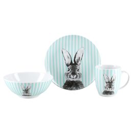 Geschirr-Set Creatable "Happy Bunny, Set 3-tlg., mit Hasenmotiv, ideal f&uuml;r Ostern", wei&szlig;, gr&uuml;n, 3, Porzellan, Geschirr-Sets, Geschirr-Set, Osterdesign, fr&ouml;hliche & fr&uuml;hlingshafte Farben