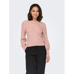 Rundhalspullover Only "ONLKATIA LS STRUC PUFF ONECK CC KNT", Damen, Gr. L, rosa (rose smoke detail:with melange), Strick, Obermaterial: 50% Viskose, 27% Nylon, 23% Polyester, meliert, regular fit kurz, Rundhals, Rippb&uuml;ndchen, Pullover Rundhalspullover, Materialmix, regular fit