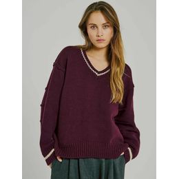 Strickpullover NORR "NORR Sweater Margot", Damen, Gr. 38, deep cherry, Obermaterial: 60% Baumwolle, 40% Polyacryl, Pullover Strickpullover