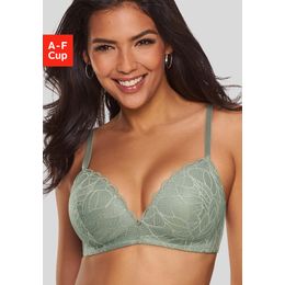 Bralette-BH Lascana "Alicia", Damen, Gr. 85, Cup D, salbei, Spitze, Obermaterial: 50% Polyamid, 44% Polyester, 6% Elasthan, BHs, ohne B&uuml;gel mit feiner Spitze mit Bl&auml;ttermotiv, Dessous