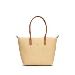 Tragetasche Tommy Hilfiger "POPETTE TOTE RAFFIA", Gr. B/H/T: 51cm x 32cm x 14cm, natur, braun, Lederimitat, Textil, Taschen, Damen Schultertasche, Henkeltasche mit TH-Logo