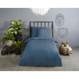 Babybettw&auml;sche Descanso "Hotel Sevilla", blau, B/L: 120cm x 150cm, 1 Stk., 1 Stk., Satin, B/L: 70cm x 60cm, 2, Satin, Obermaterial: 100% Baumwolle, Bettw&auml;sche, Satin, Rei&szlig;verschluss, Wende, Luxe, Streifen, uni