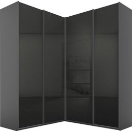 Schwebet&uuml;renschrank Rauch "Schrank Garderobe Eckkleiderschrank QUADRA Front in Dekor/Hochglanz", grau (graumetallic, hochglanz effektgrau), B:181cm H:229cm T:187cm, Holzwerkstoff, Schr&auml;nke, Schwebet&uuml;renschrank, extra gro&szlig;er Eckschrank inkl. Schubladeneinsatz MADE IN GERMANY