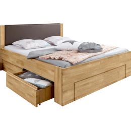 Stauraumbett OTTO HOME "Bernett", beige (kernbuche), H:87cm L:206cm, Betten, Stauraumbett, aus massiver Buche, mit Stauraumschubladen