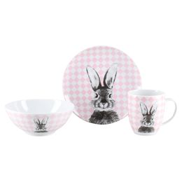 Geschirr-Set Creatable "Happy Bunny, Set 3-tlg., mit Hasenmotiv, ideal f&uuml;r Ostern", wei&szlig;, rosa, 3, Porzellan, Geschirr-Sets, Geschirr-Set, Osterdesign, fr&ouml;hliche & fr&uuml;hlingshafte Farben