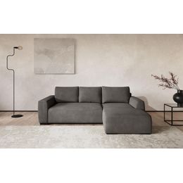 Ecksofa COTTA "Giro L-Form, Recamiere, Breite 252 cm", stone, B:252cm H:86cm T:170cm, 96% POLYESTER (PES) 4% POLYAMID(PA), Sofas, Ecksofa, wahlweise mit Bettkasten und Trendbezug CORD