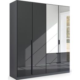 Dreht&uuml;renschrank Rauch "Kleiderschrank Schrank Garderobe Ankleide MODERN BY QUADRA SPIN", grau (graumetallic, glas basalt), B:181cm H:210cm T:54cm, Holzwerkstoff, Schr&auml;nke, Dreht&uuml;renschrank, mit Spiegel und hochwertiger Glasfront, Stangengriff MADE IN GERMANY