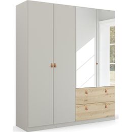 Dreht&uuml;renschrank Rauch "Kleiderschrank Schrank Garderobe Ankleide HOMEY BY QUADRA SPIN", grau (seidengrau, eiche artisan), B:181cm H:210cm T:54cm, Holzwerkstoff, Schr&auml;nke, Dreht&uuml;renschrank, mit cognacbraunen Ledergrifflaschen, Schubladen in Eichen-Dekor