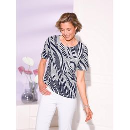 Kurzarmshirt Classic Basics "Kurzarm-Shirt", Damen, Gr. 50, blau (marine, ecru, bedruckt), 100% Baumwolle, bedruckt, gemustert, mehrfarbig, Rundhals, Shirts