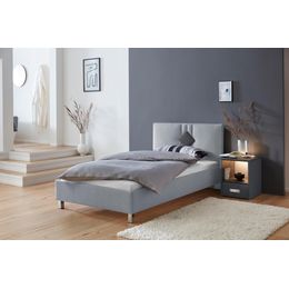 Polsterbett, grau, B:130cm H:98cm L:210cm, Bezug Bett: 100% Polyester;Bonnell-Federkernmatratze: 51% Polypropylen, 39% Polyester, 10% Baumwolle;Kaltschaummatratze: 100% Polyester, Bezug abnehm- und waschbar bis 60C, Westfalia Schlafkomfort, Betten, Polsterbett