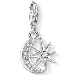 Charm-Einh&auml;nger Thomas Sabo "Stern & Mond", bunt (silberfarben, wei&szlig;, wei&szlig;), Charms, Damen, Silber 925 (recycelt), mit Zirkonia (synth.)