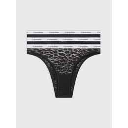 Brasilslip "3 PACK BRAZILIAN (LOW-RISE)", Damen, Gr. XXXL (48), 3 Stk., schwarz (schwarz, schwarz, schwarz), Spitze, Obermaterial: 87% Polyamid, 13% Elasthan, Calvin Klein Underwear, gemustert, k&ouml;rpernah, Unterhosen, mit Logobund