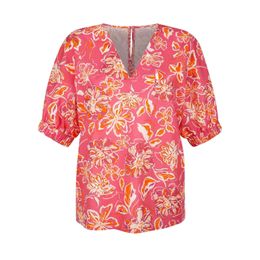 Schlupfbluse Alba Moda "Bluse Bluse mit Gummizug am &Auml;rmel", Damen, Gr. 38, pink, Obermaterial: 97% Baumwolle CO. 3% Elasthan EL., Modern, gerade, V-Ausschnitt, Blusen Schlupfbluse