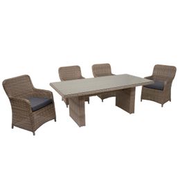 Mendler Poly-Rattan Garnitur HWC-E98, Balkon-/Garten-/Lounge-Set Sitzgruppe, Spun Poly halbrundes Rattan MVG 69083+2x69084