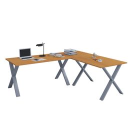 Schreibtisch Vcm "X Schreibtisch Eckschreibtisch L Form 130x130x50", braun (silber, buche), B:130cm T:130cm, Tische, Schreibtisch