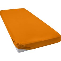 Spannbettlaken bellana "bellana exclusiv aus 100% Mako-Baumwolle, 150 g/m&sup2;, b&uuml;gelfrei", orange (papaya), L:200cm, Mako-Jersey, Obermaterial: 100% Baumwolle, Bettlaken, Spannbettlaken, feinste Mako-Baumwolle, Spannbetttuch f&uuml;r Matratzen bis 25cm H&ouml;he