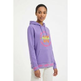 Hoodie Zwillingsherz "Always Positive", Damen, Gr. L/XL (L/XL), lila, Sweatware, Obermaterial: 50% Baumwolle, 50% Polyester, unifarben, normal normal, ohne Ausschnitt, angesetztes B&uuml;ndchen, Sweatshirts Hoodie, Kapuze, Stickerei, Fronttasche, B&uuml;ndchen-Schriftzug, Langarm