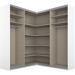 Schwebet&uuml;renschrank Rauch "Kleiderschrank Garderobe Eckkleiderschrank QUADRA mit edler Glasfront", grau (seidengrau, glas seidengrau), B:181cm H:210cm T:187cm, Holzwerkstoff, Schr&auml;nke, Schwebet&uuml;renschrank, gro&szlig;er Eckschrank mit viel Stauraum, Ma&szlig; 181x187 cm MADE IN GERMANY