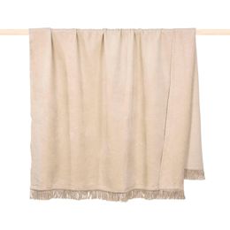 Wohndecke Pad "SYDNEY", beige (natural), B:150cm L:200cm, Mischgewebe, Wohndecken, Wohndecke, Made in Europe, Uni Farben, mit Fransen, 150x200 cm